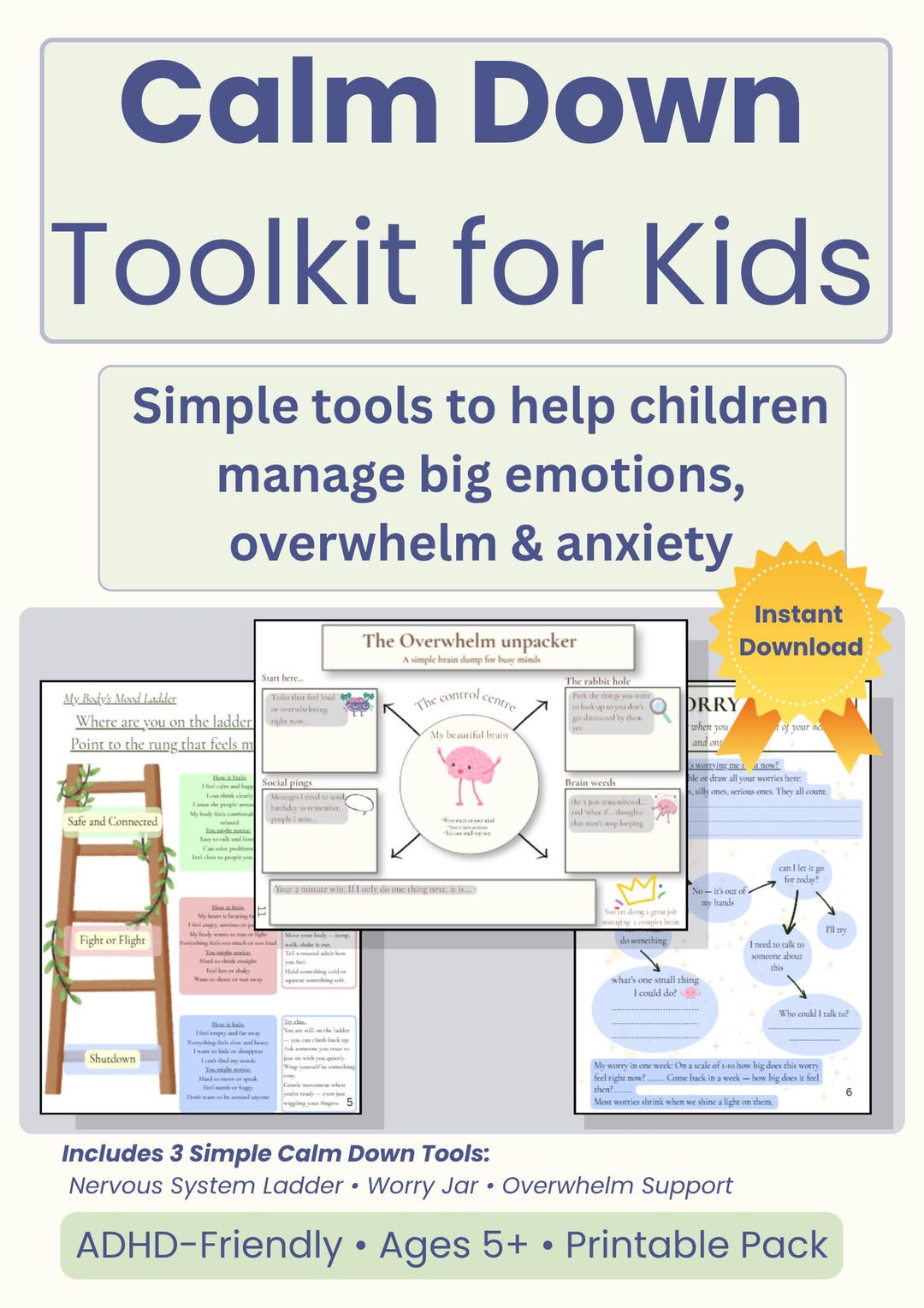 ADHD Calm Down Toolkit for Kids | Emotional Regulation Printable ...