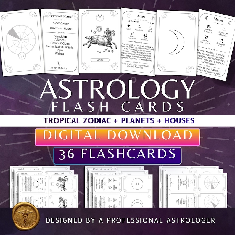 Astrology Flash Cards | Tropical Zodiac, Planets, Houses (digital ...