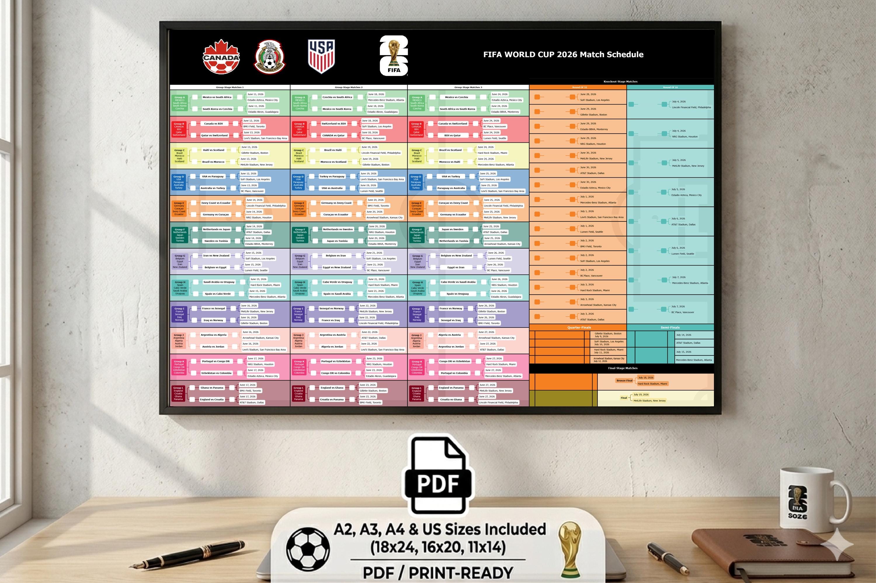 World Cup 2026 Schedule Wall Chart Printable, Soccer Fixtures Chart ...