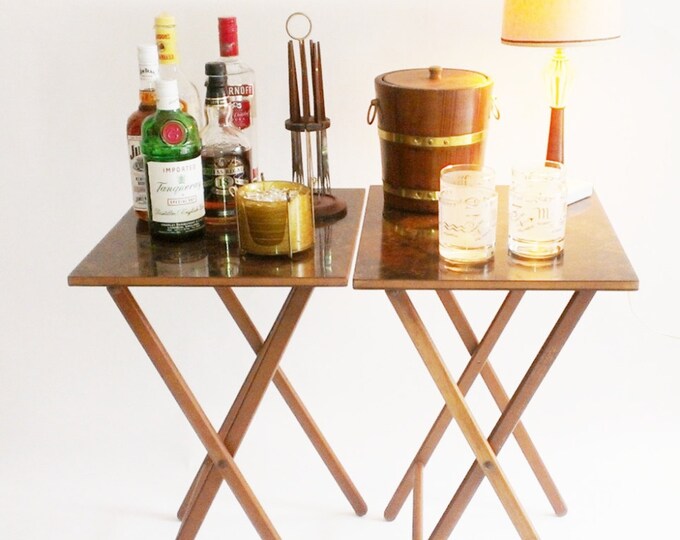 Vintage Folding Table Scheibe TV Tray Burl Wood Portable Bar - Etsy