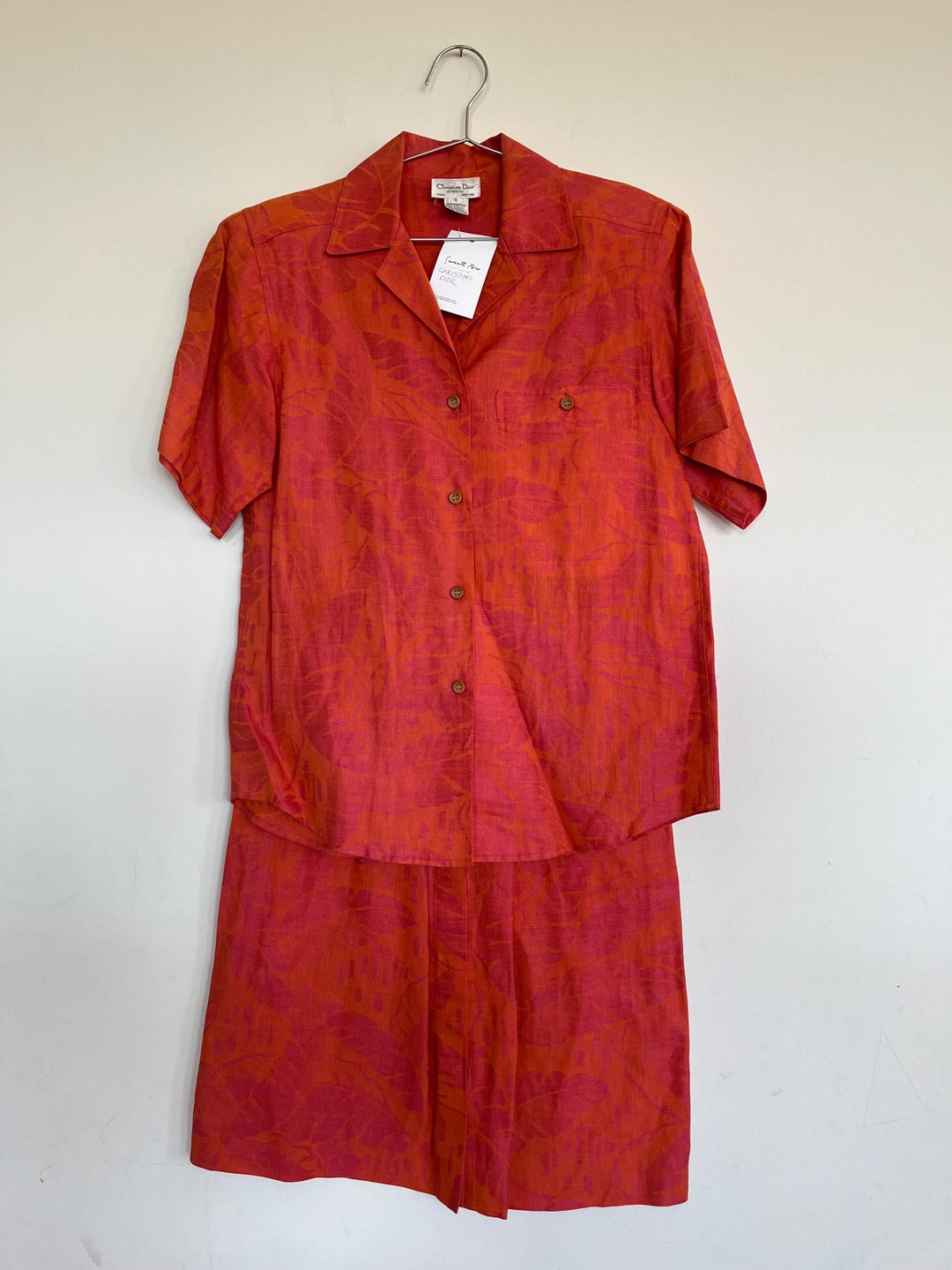 Vintage Christian Dior Coral Two-piece Set With Floral Pattern - Etsy