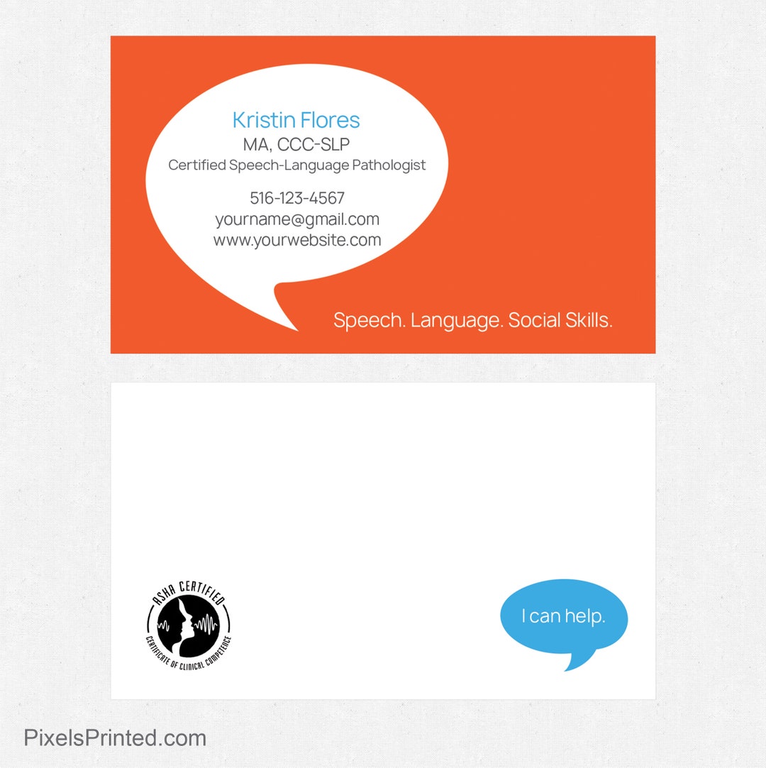 Printed SLP Speech Language Pathologist Business Cards Thick Glossy or ...