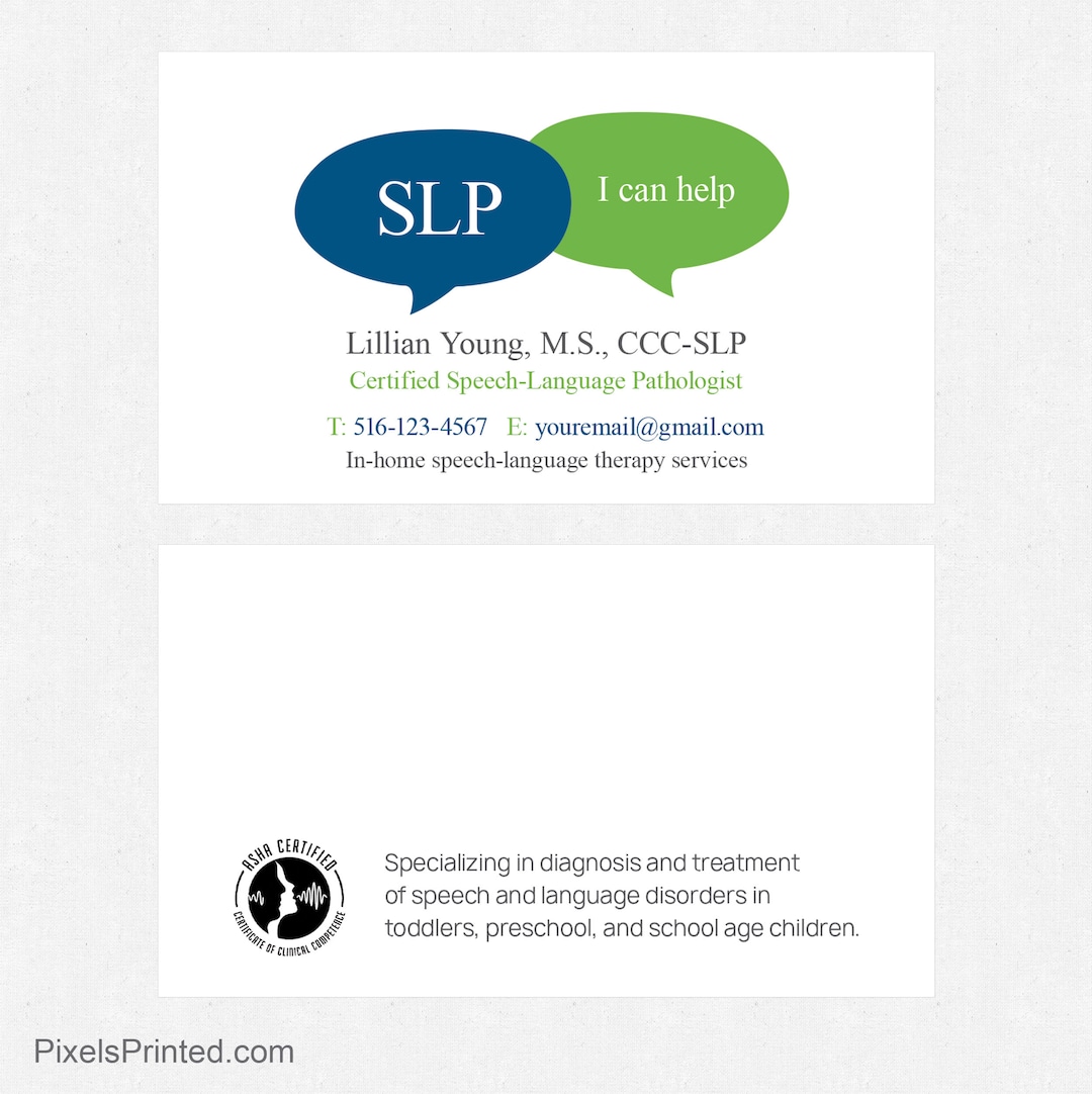 Printed SLP speech language pathologist business cards thick glossy or ...