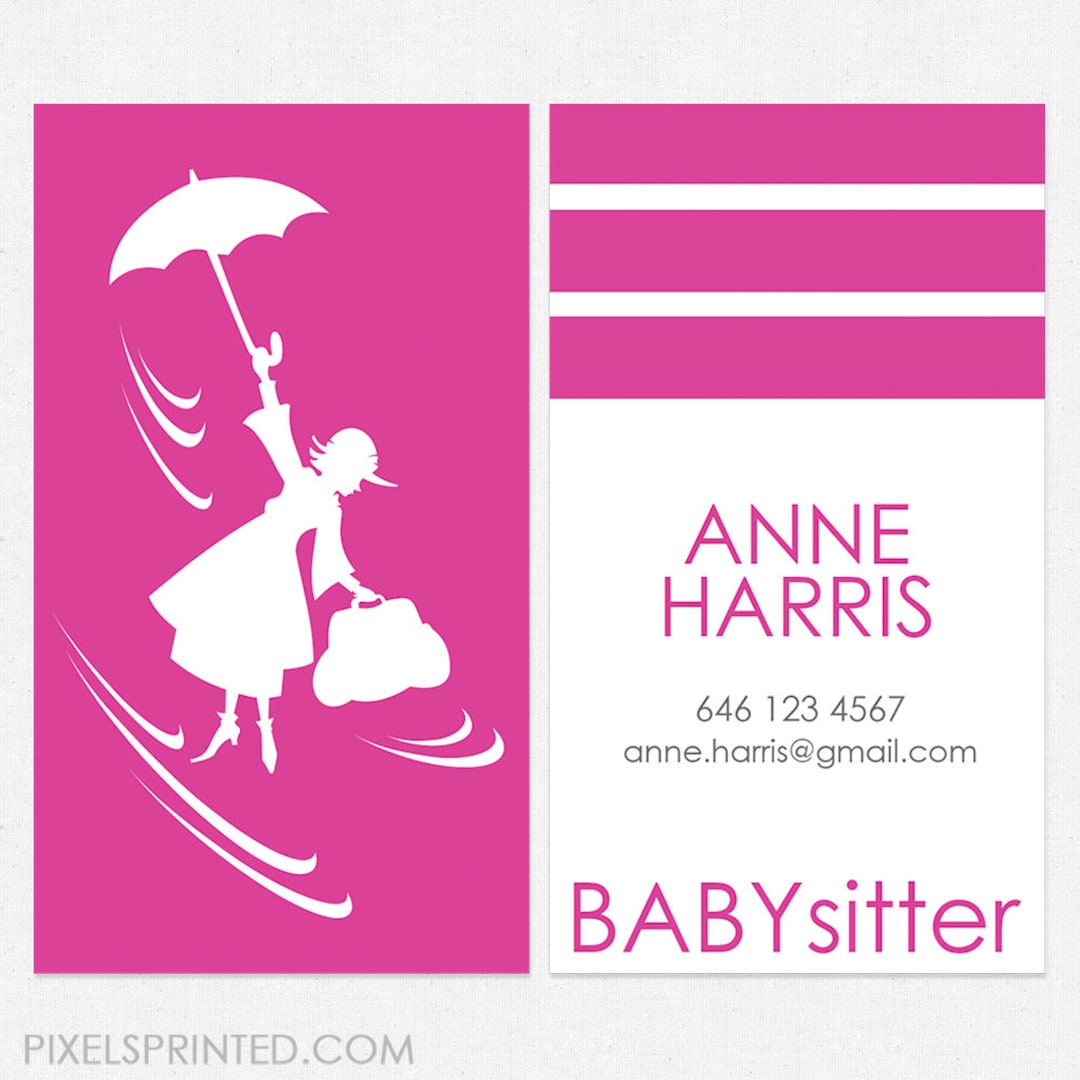 Babysitter Nanny Business Cards - Thick, Color Both Sides - FREE UPS ...