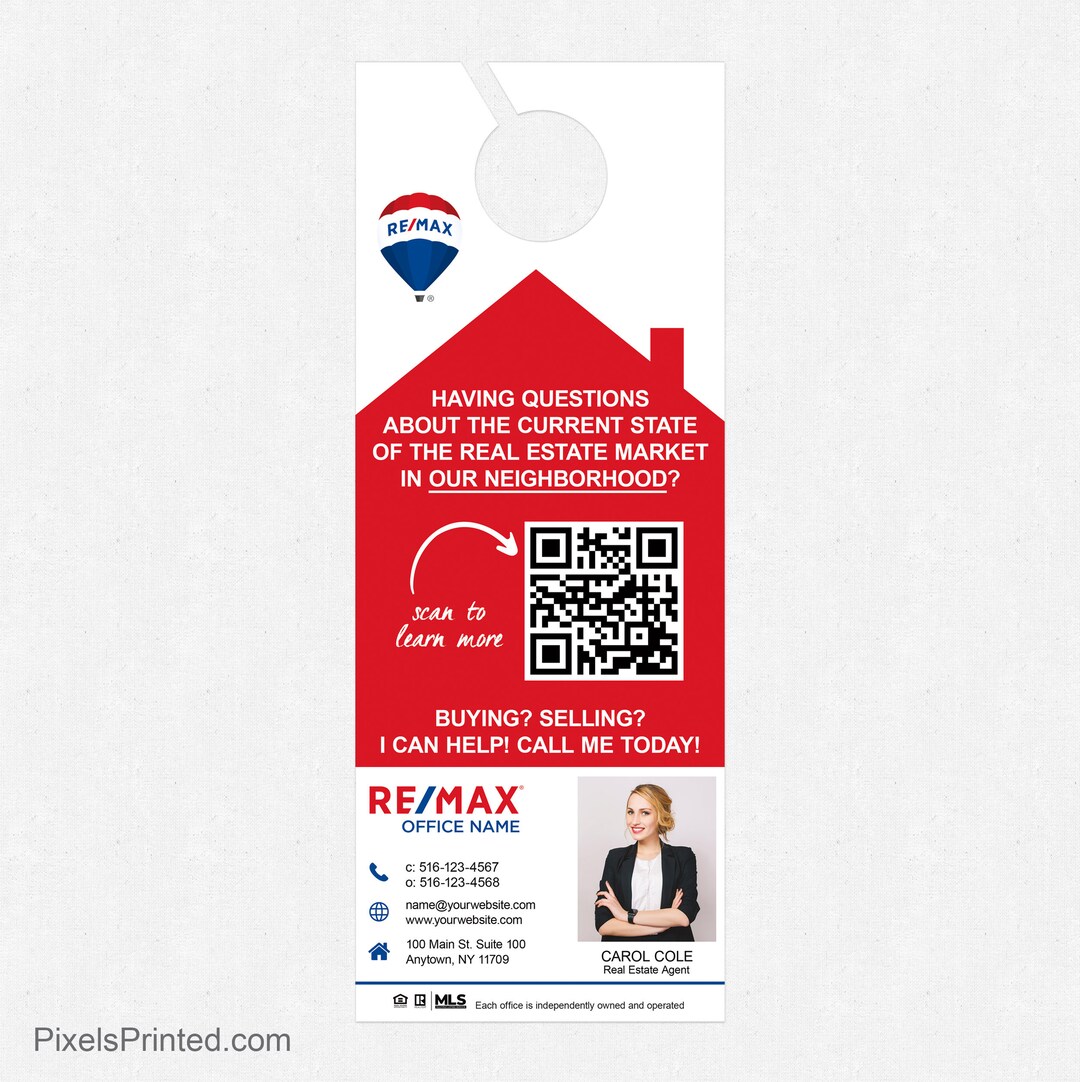 Printed REMAX Real Estate Door Hangers, Real Estate Door Hangers, Realtor Door Hangers 4.25x11 ...