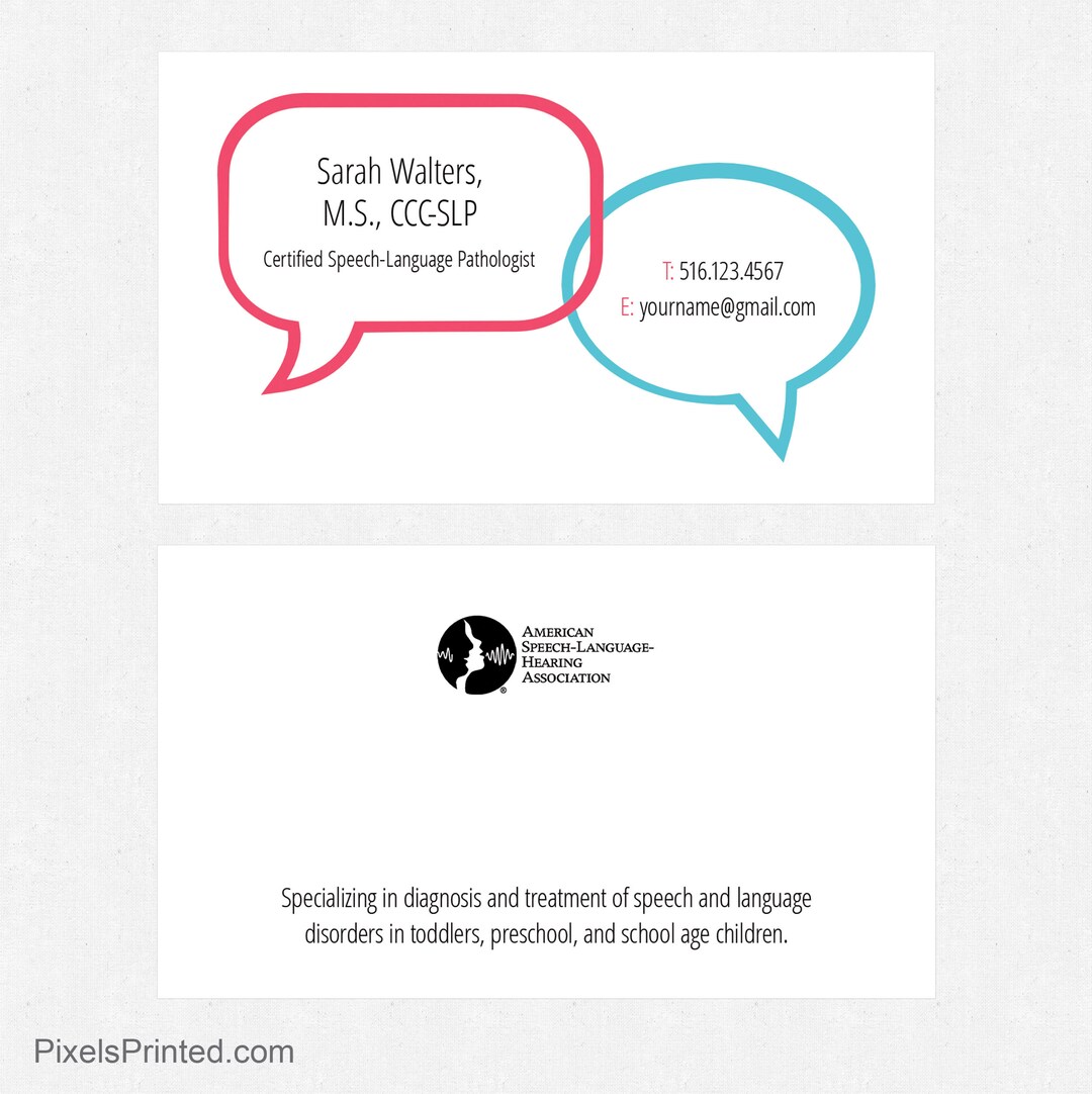 Printed SLP Speech Language Pathologist Business Cards Thick Glossy or ...