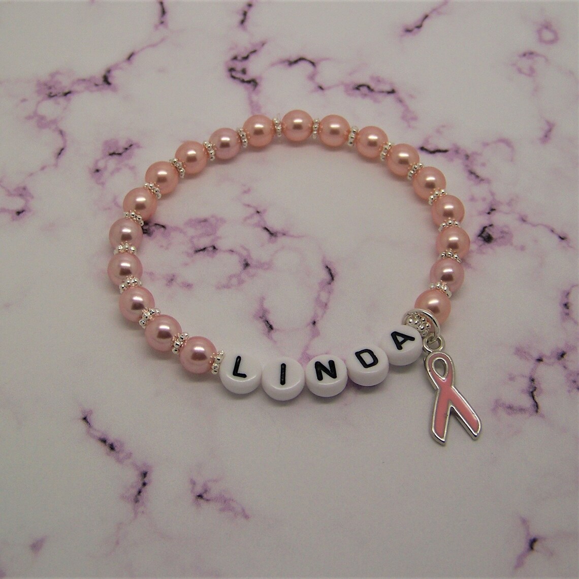 Pink Breast Cancer Awareness Bracelet With Ribbon Charm - Etsy