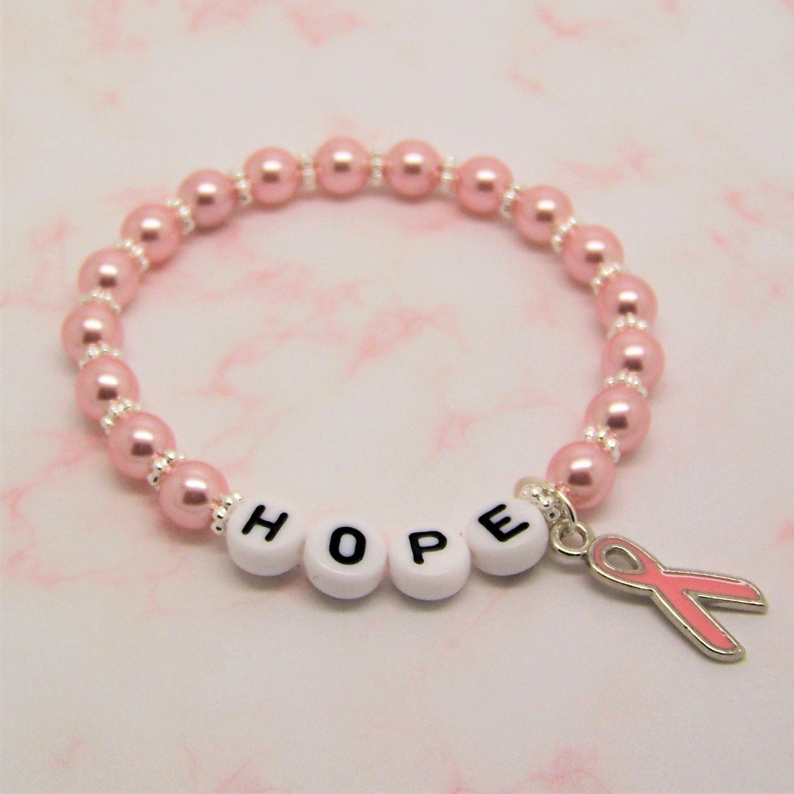 Pink Breast Cancer Awareness Bracelet With Ribbon Charm - Etsy