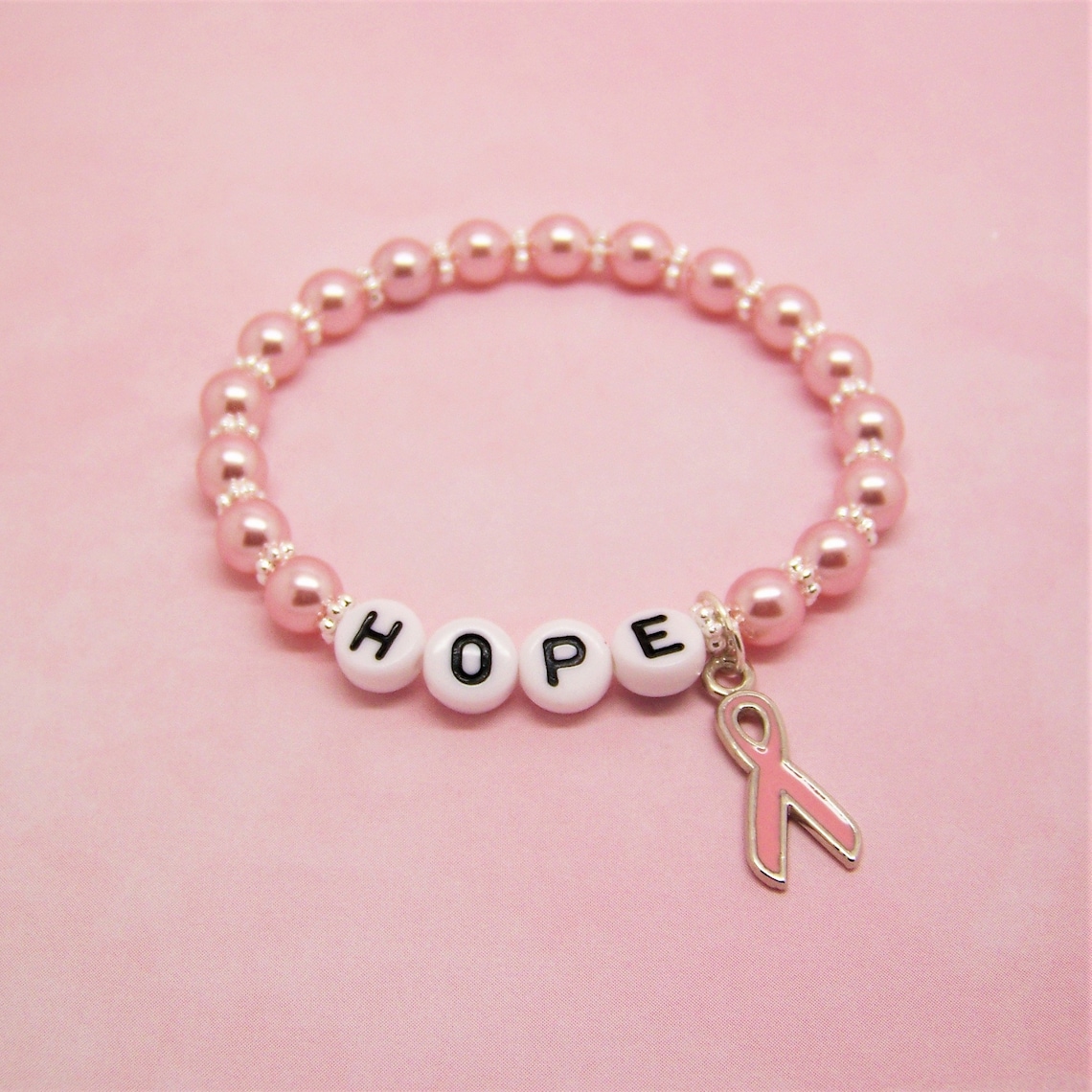 Pink Breast Cancer Awareness Bracelet With Ribbon Charm - Etsy