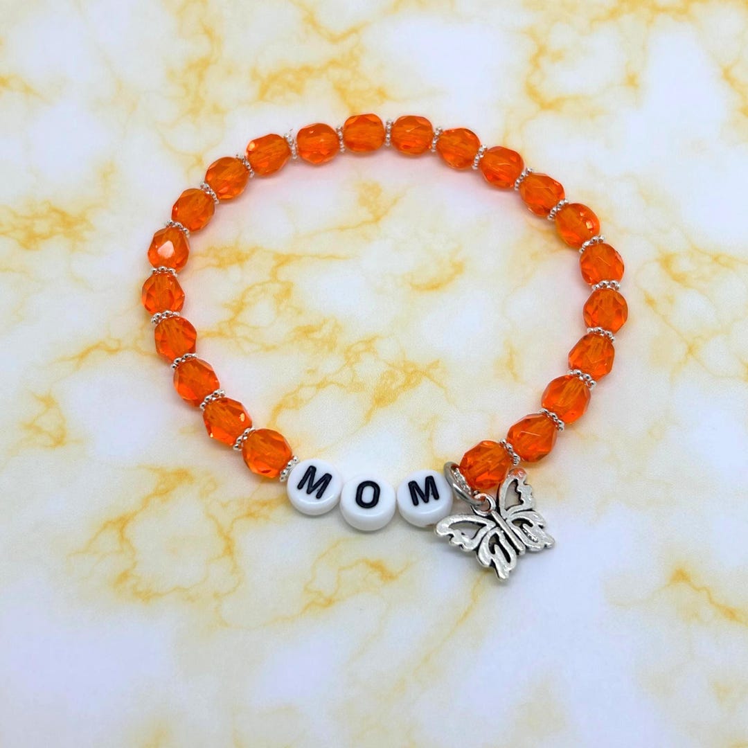 Orange Czech Glass Leukemia Awareness Bracelet, Ribbon or Butterfly ...
