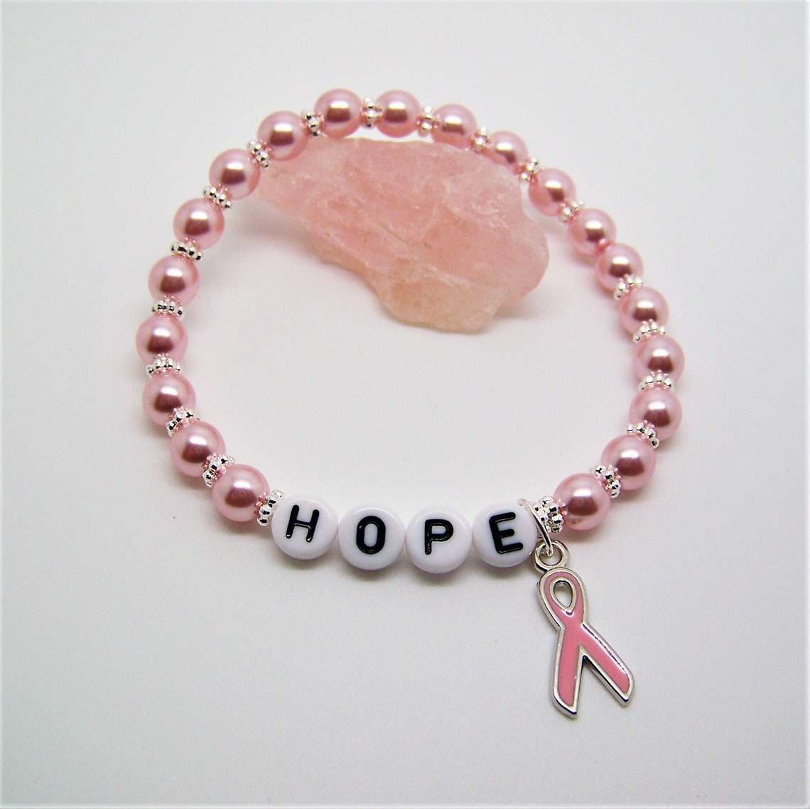 Pink Breast Cancer Awareness Bracelet With Ribbon Charm | Etsy