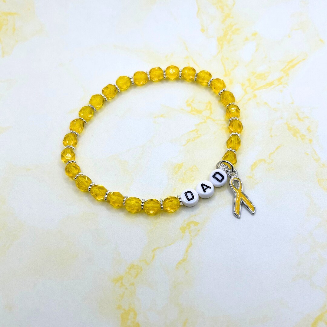 Personalized Sarcoma Awareness Bracelet, Yellow Ribbon Charm, Charity ...