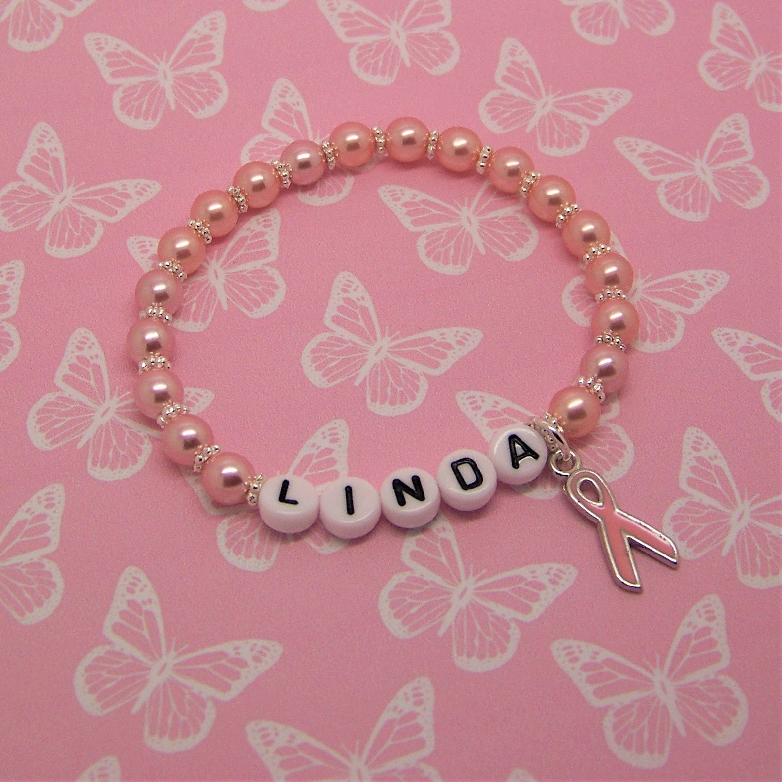 Pink Breast Cancer Awareness Bracelet With Ribbon Charm - Etsy