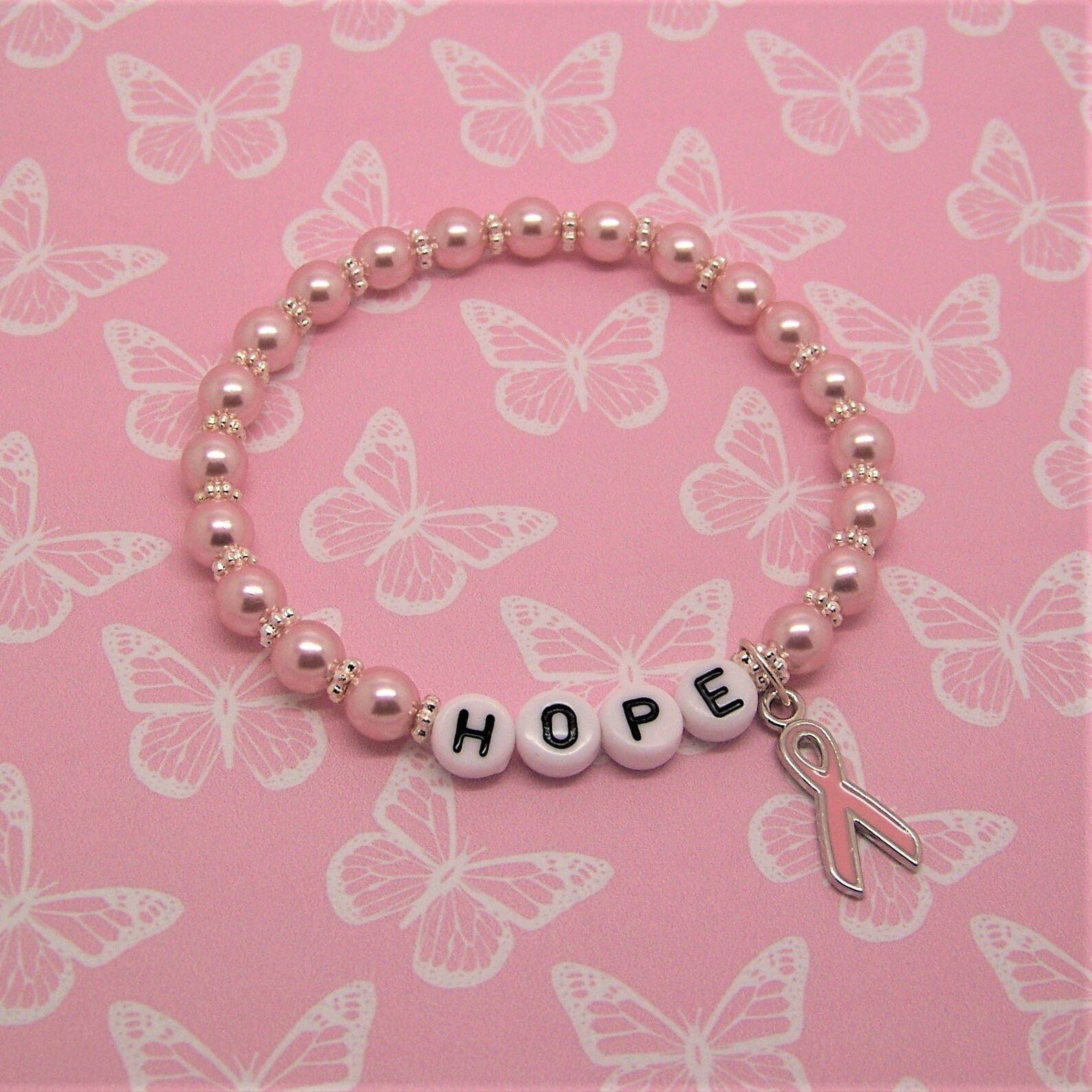 Pink Breast Cancer Awareness Bracelet With Ribbon Charm - Etsy