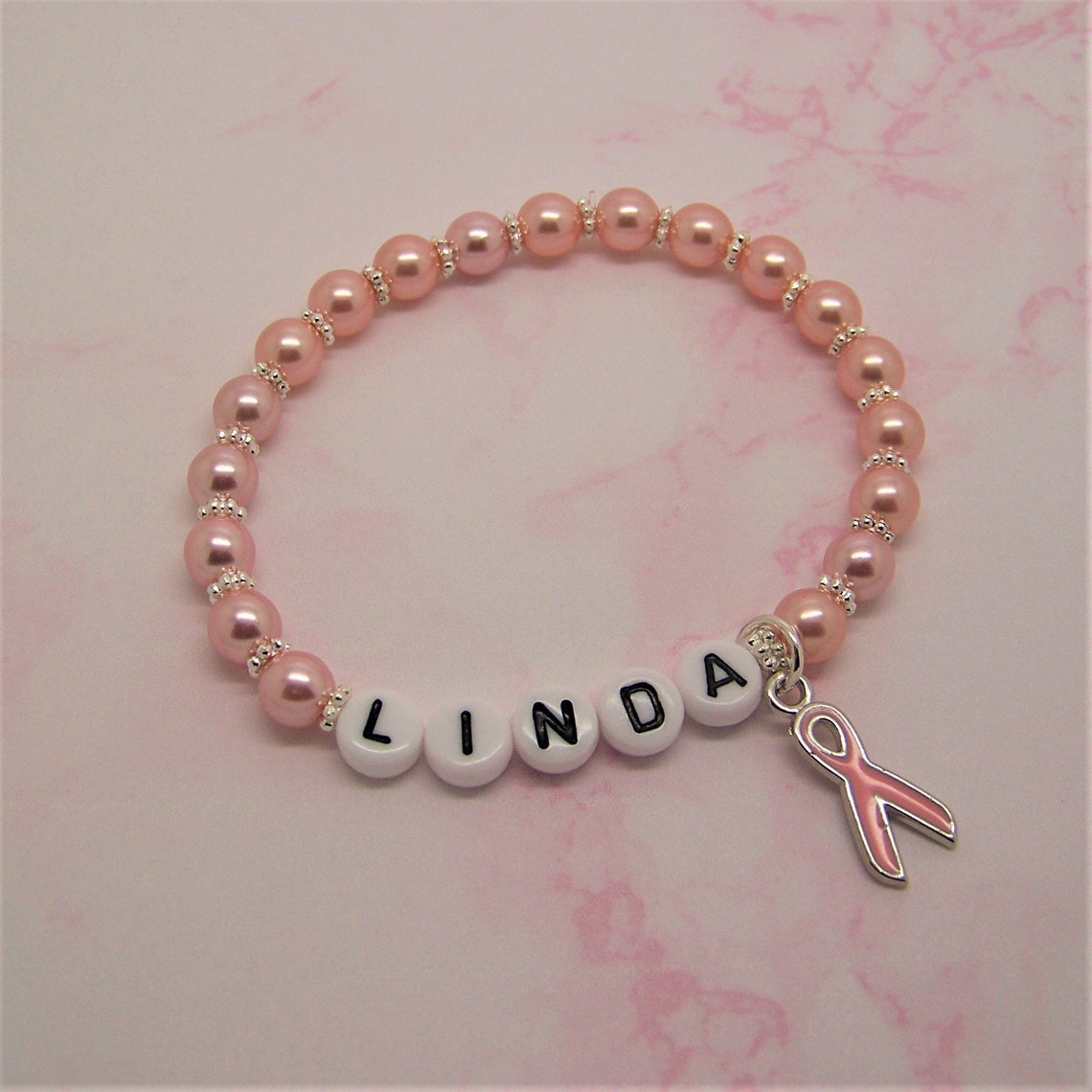 Pink Breast Cancer Awareness Bracelet With Ribbon Charm - Etsy