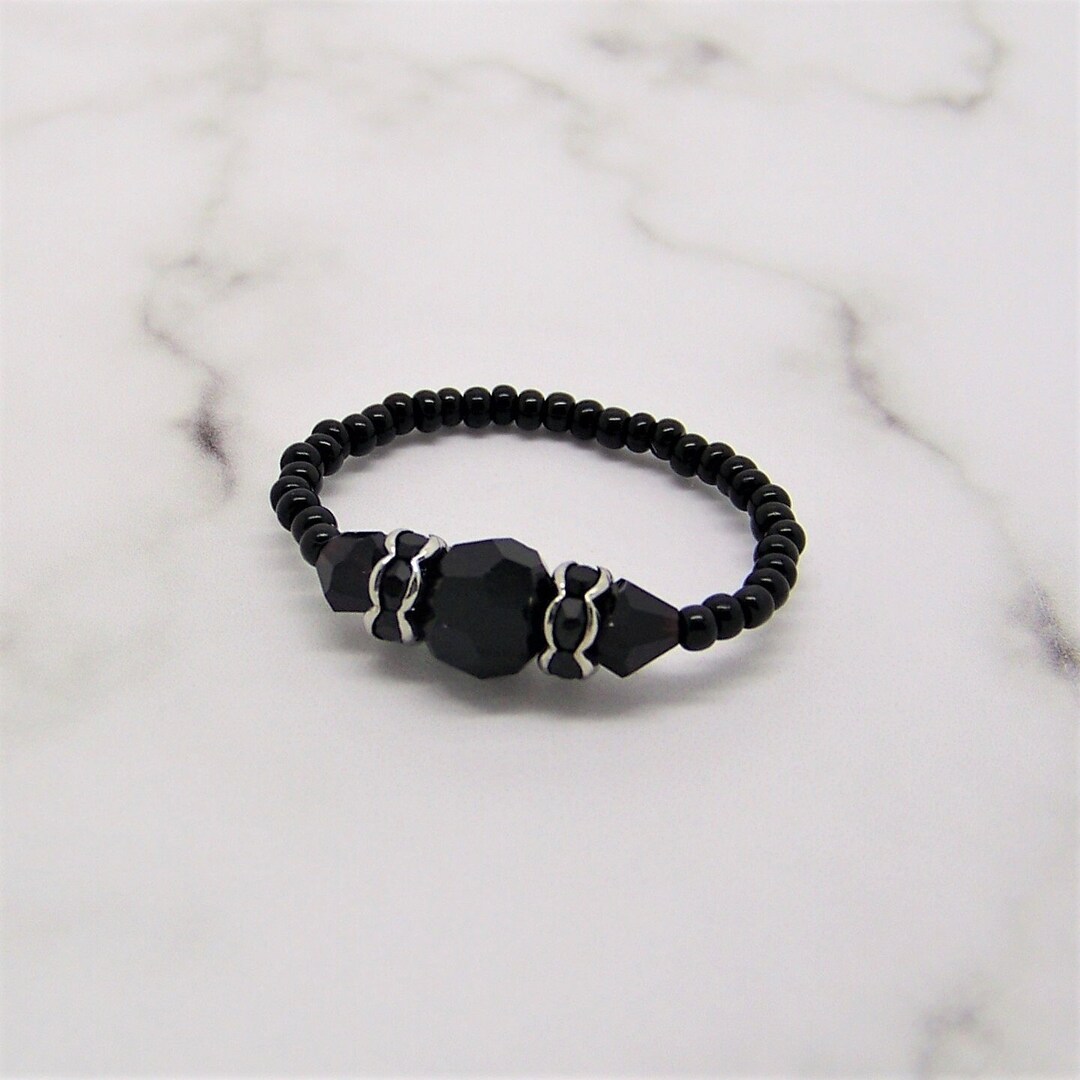 Melanoma Skin Cancer Awareness Ring Black Stretch Ring Czech - Etsy