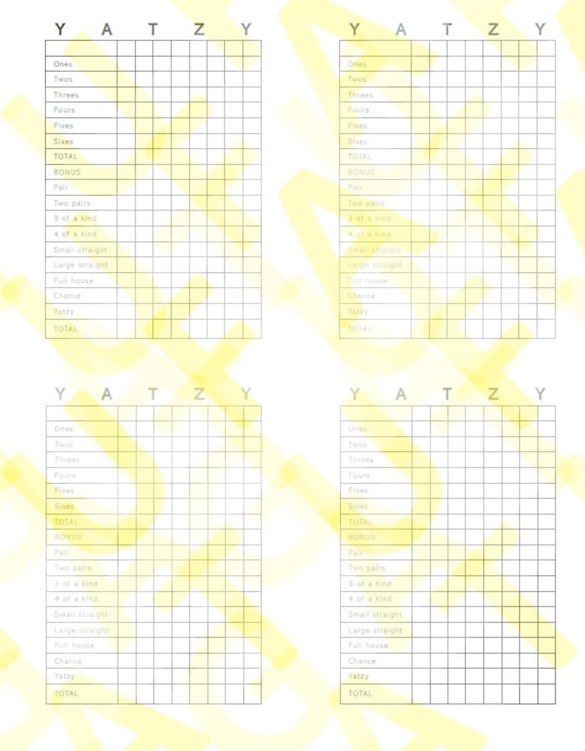 Minimalist Yatzy Game Printable Template - Etsy