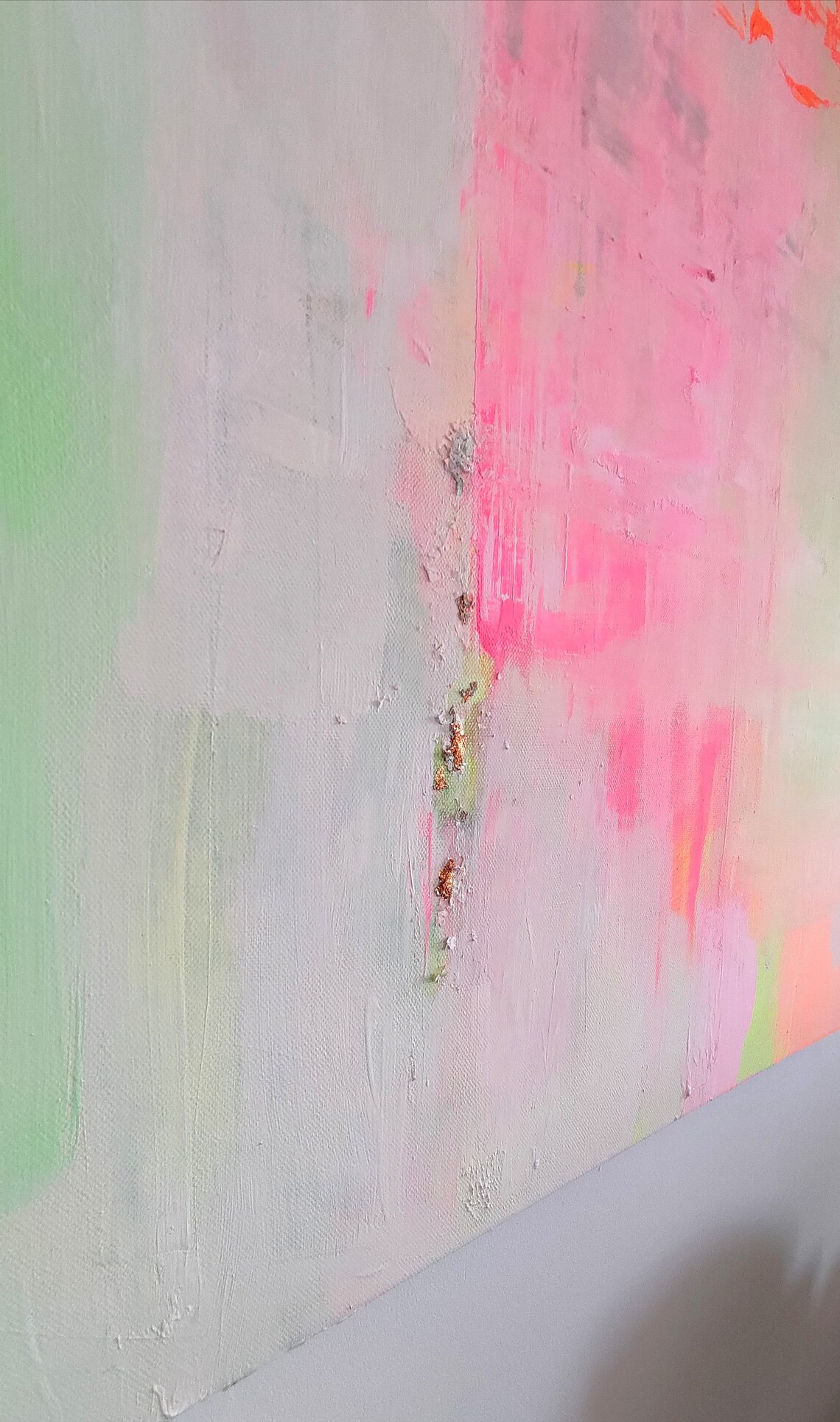 65 X 90 Cm Original Painting With Texture Bright and Colorful Neon and ...