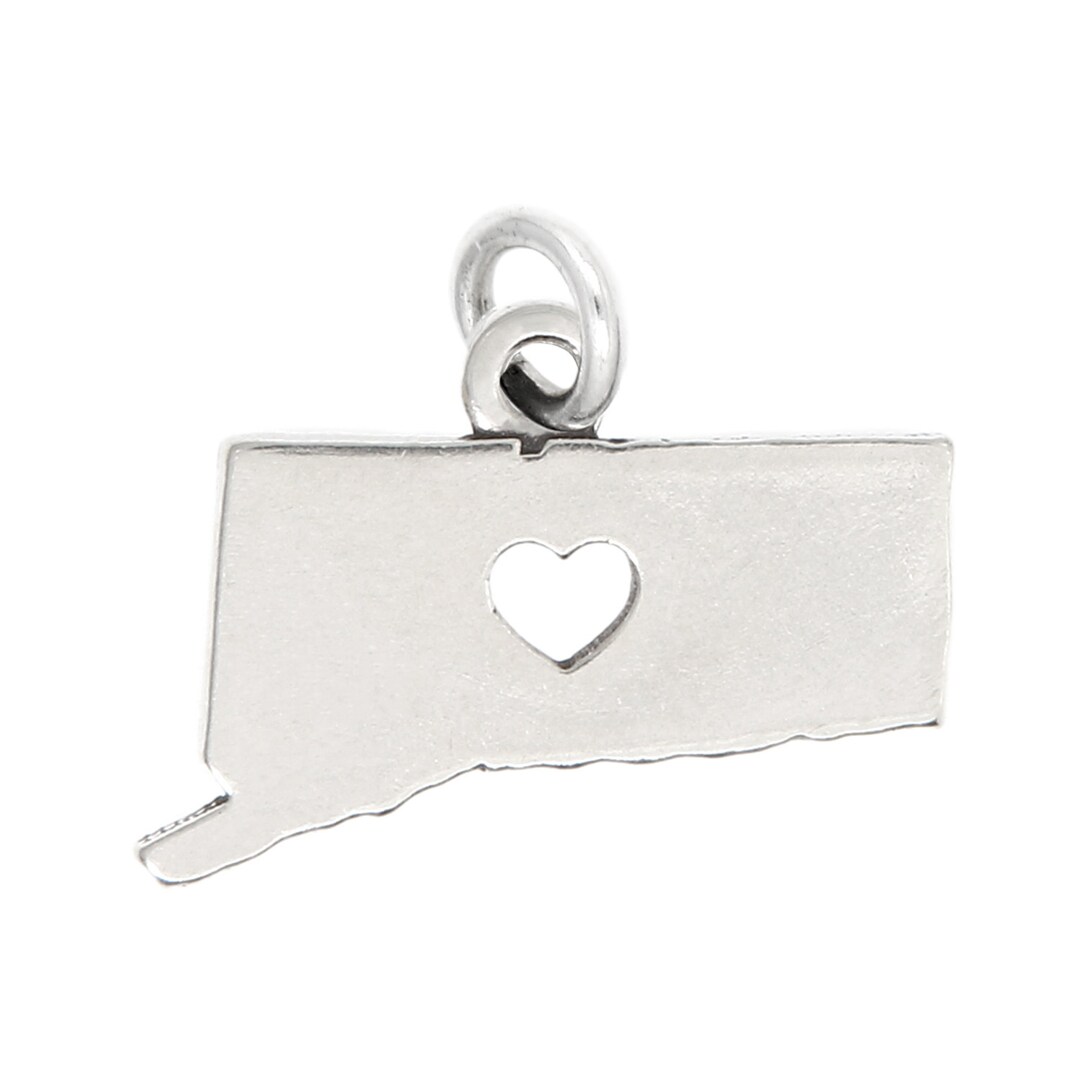Connecticut Sterling Silver Plain Outline Map With Heart Cut Out Charm ...