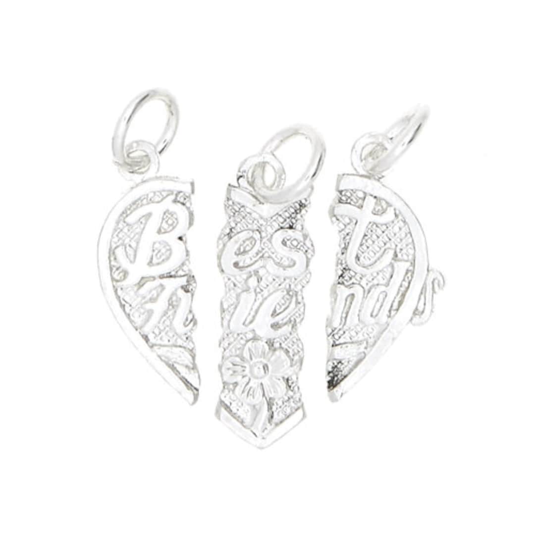 Sterling Silver Sharable 3 Way Split Best Friends Heart Flowers Charm ...