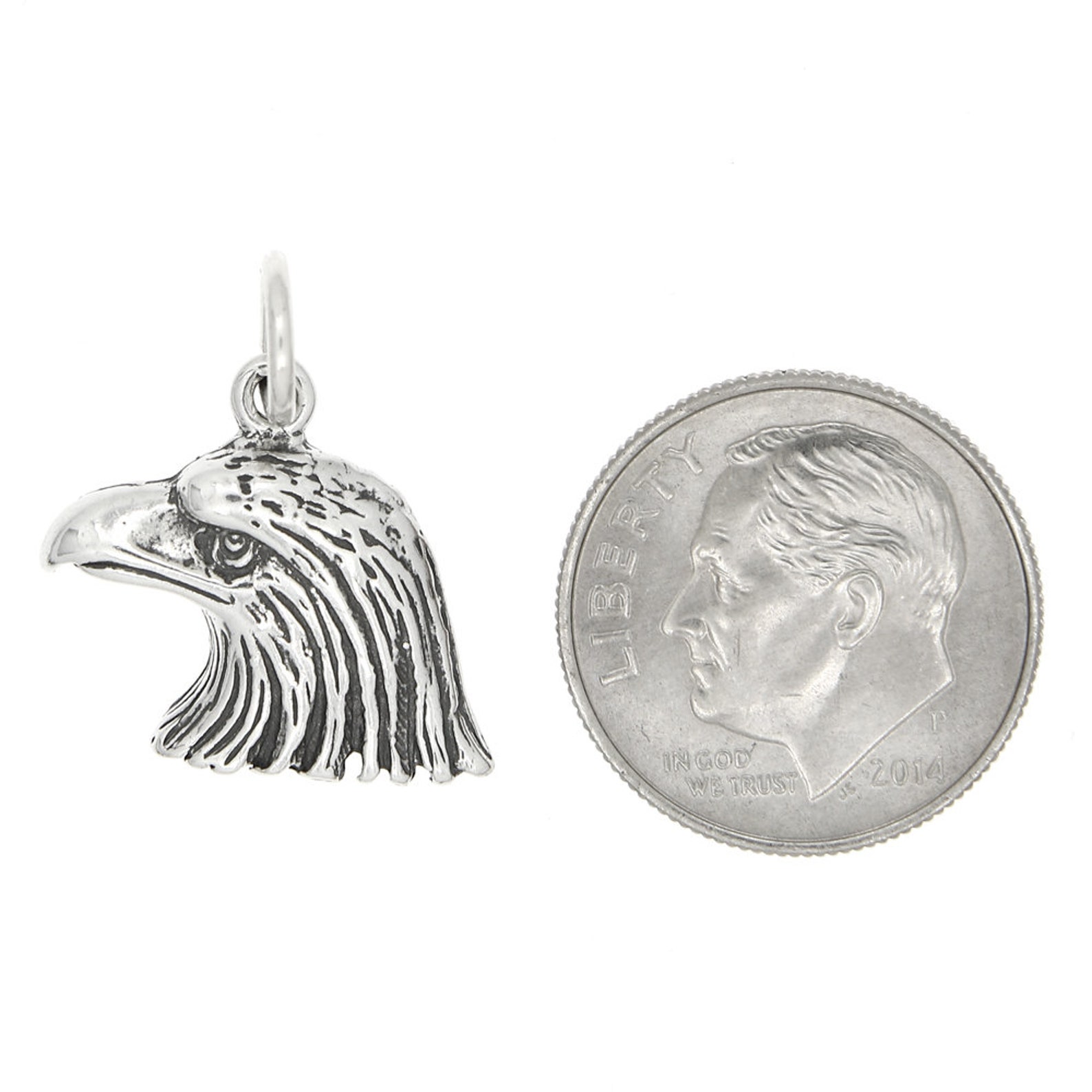 Sterling Silver Detailed Eagle Head Charm Pendant one Sided | Etsy