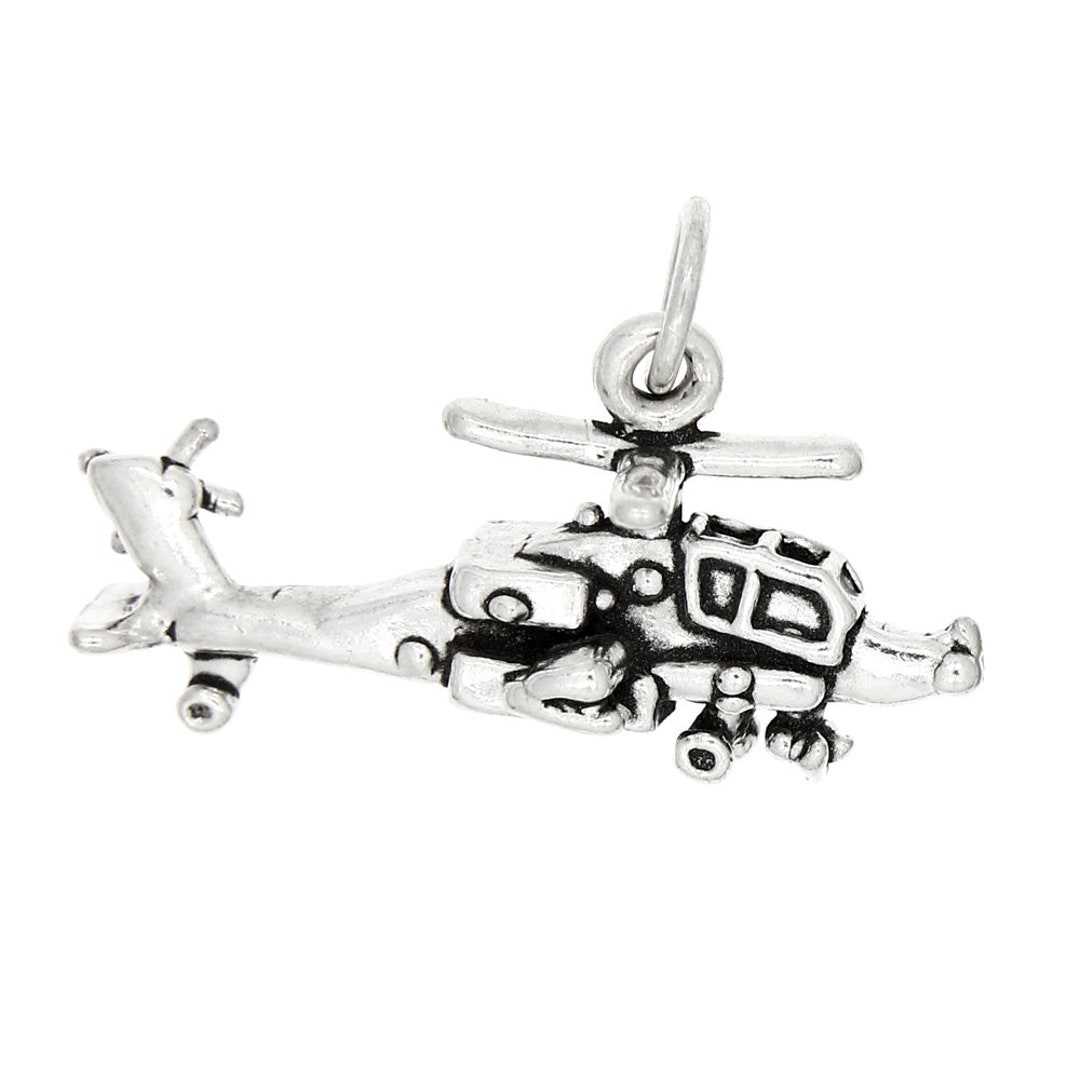 Sterling Silver Apache Style Helicopter Charm Pendant 3D Charm with ...