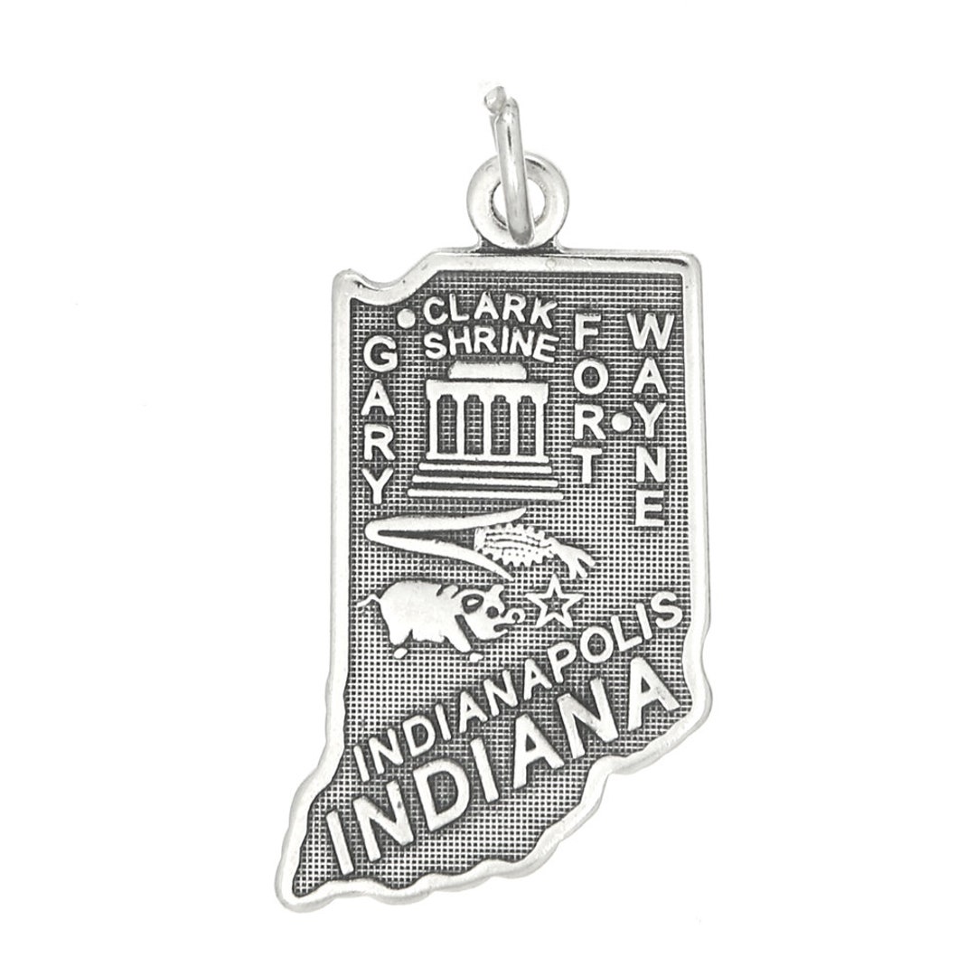 Indiana Sterling Silver Travel State Map Charm (flat Charm) -with ...