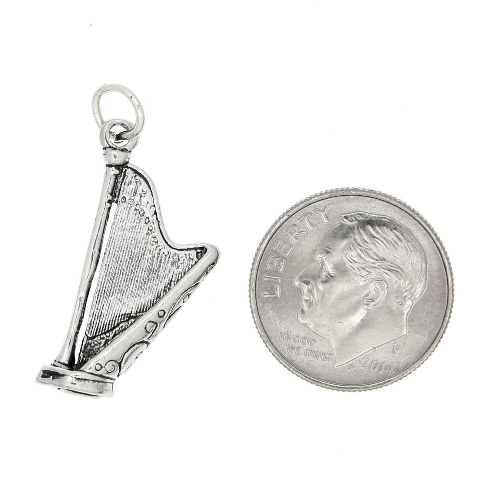 Sterling Silver Musical Instrument Harp Charm Pendant 3D - Etsy