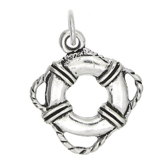 Sterling Silver Life Preserver Ring Charm Pendant with | Etsy