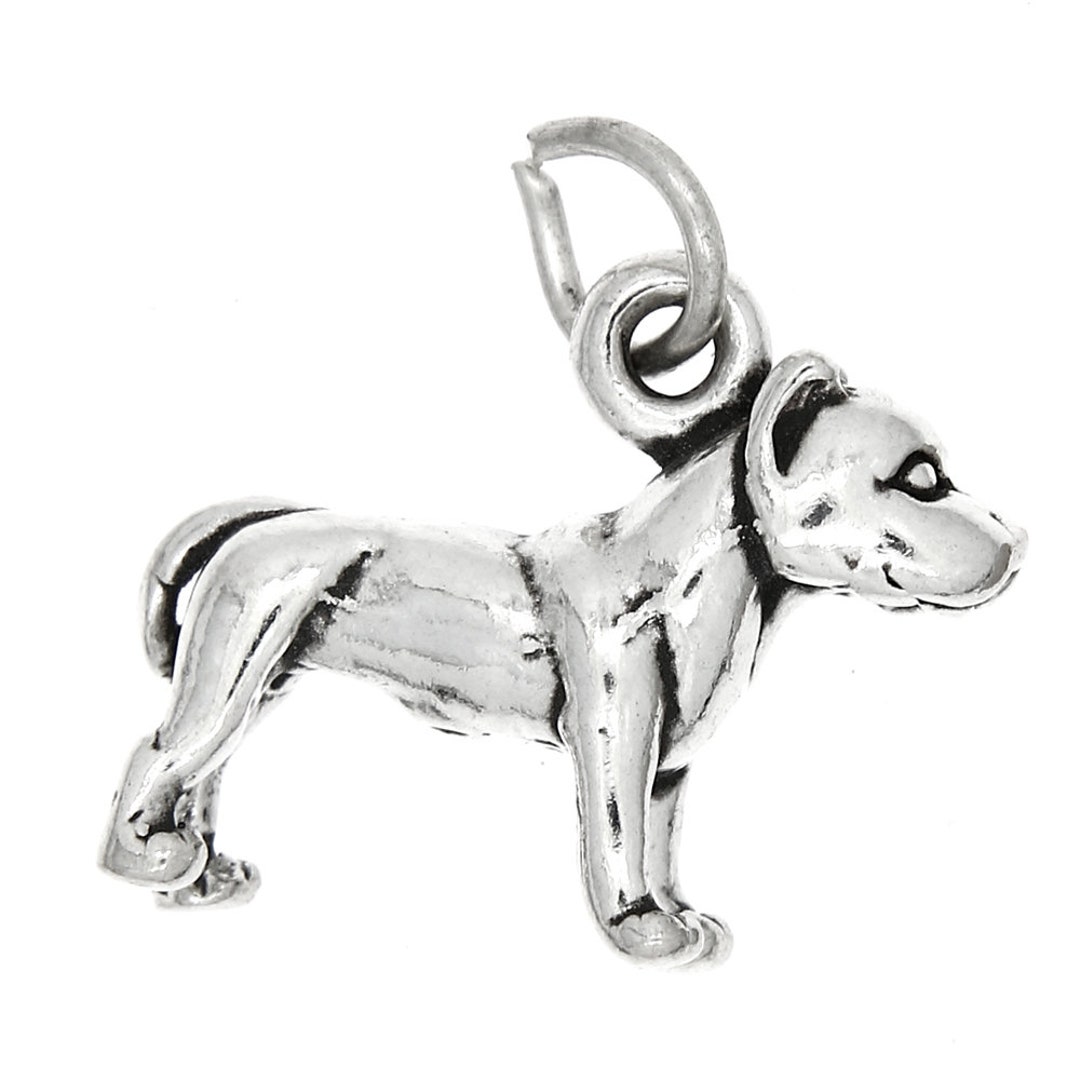Large Pit Bull Dog Sterling Silver Oxidized 3D Charm or Pendant -with ...