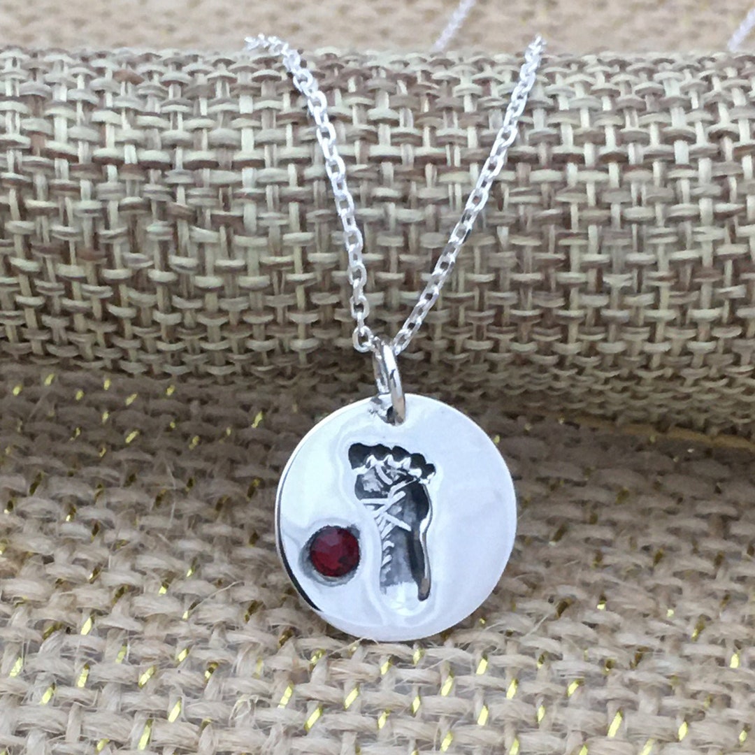 Sterling Silver Baby Foot Print Disc With Birth Month Stone Charm Birth ...