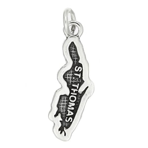 St. Thomas Island Sterling Silver Travel Map Charm (flat Charm) With ...