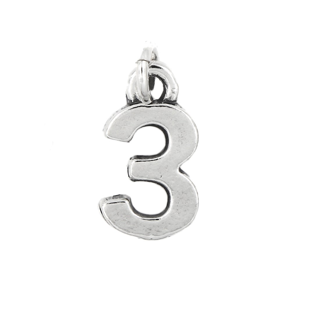 Sterling Silver Number 3 Years Three Charm Pendant - Etsy
