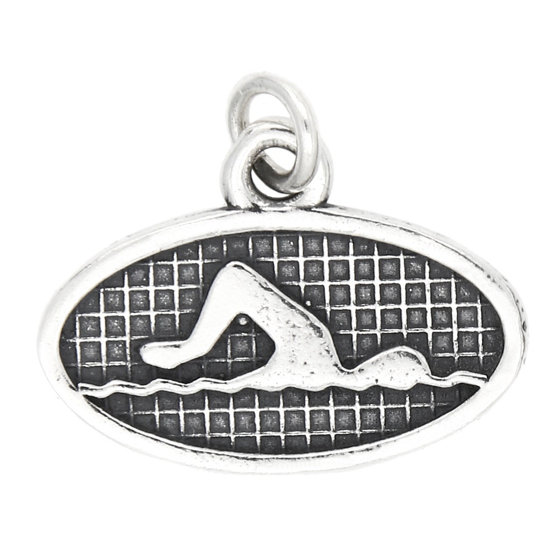 Sterling Silver Textured Swimming Swim Charm Pendant - Etsy