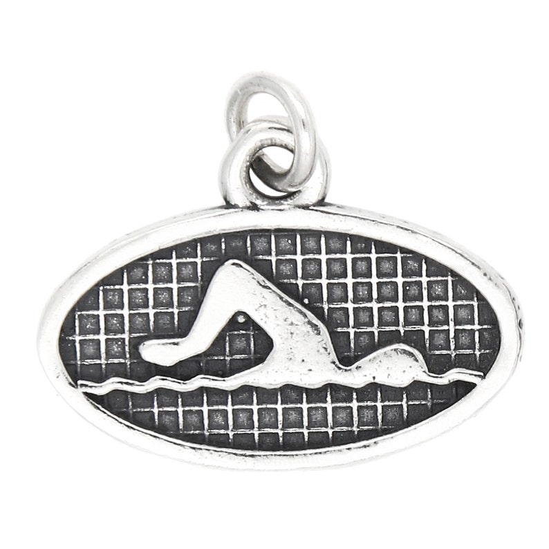 Sterling Silver Textured Swimming Swim Charm Pendant - Etsy