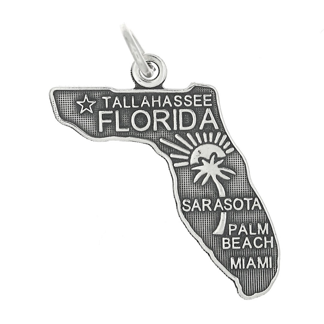 Travel State Map of Florida Sterling Silver Flat Charm -with Options - Etsy