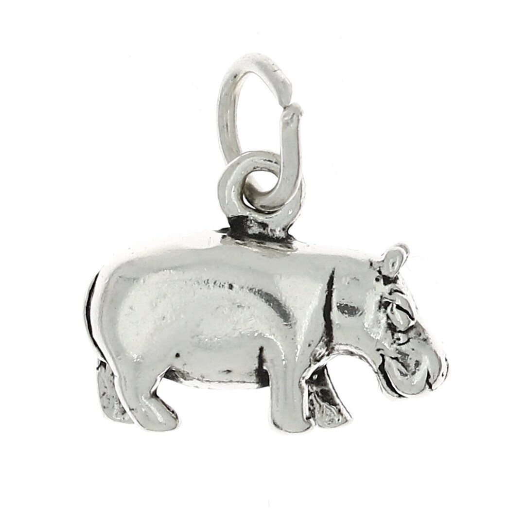 Sterling Silver Hippopotamus Hippo Solid Charm Pendant 3D Charm with ...
