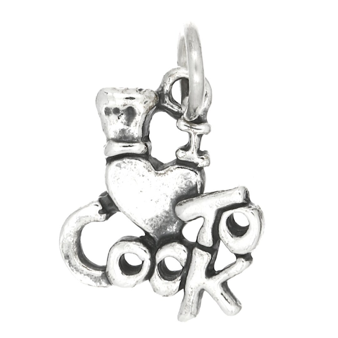 Sterling Silver I Love to Cook With Chef Hat Charm flat Back Lettering ...