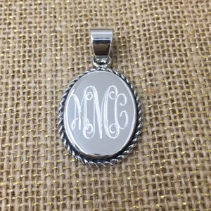 Sterling Silver Monogram Personalized Engravable Rope Edge Oval Pendant ...