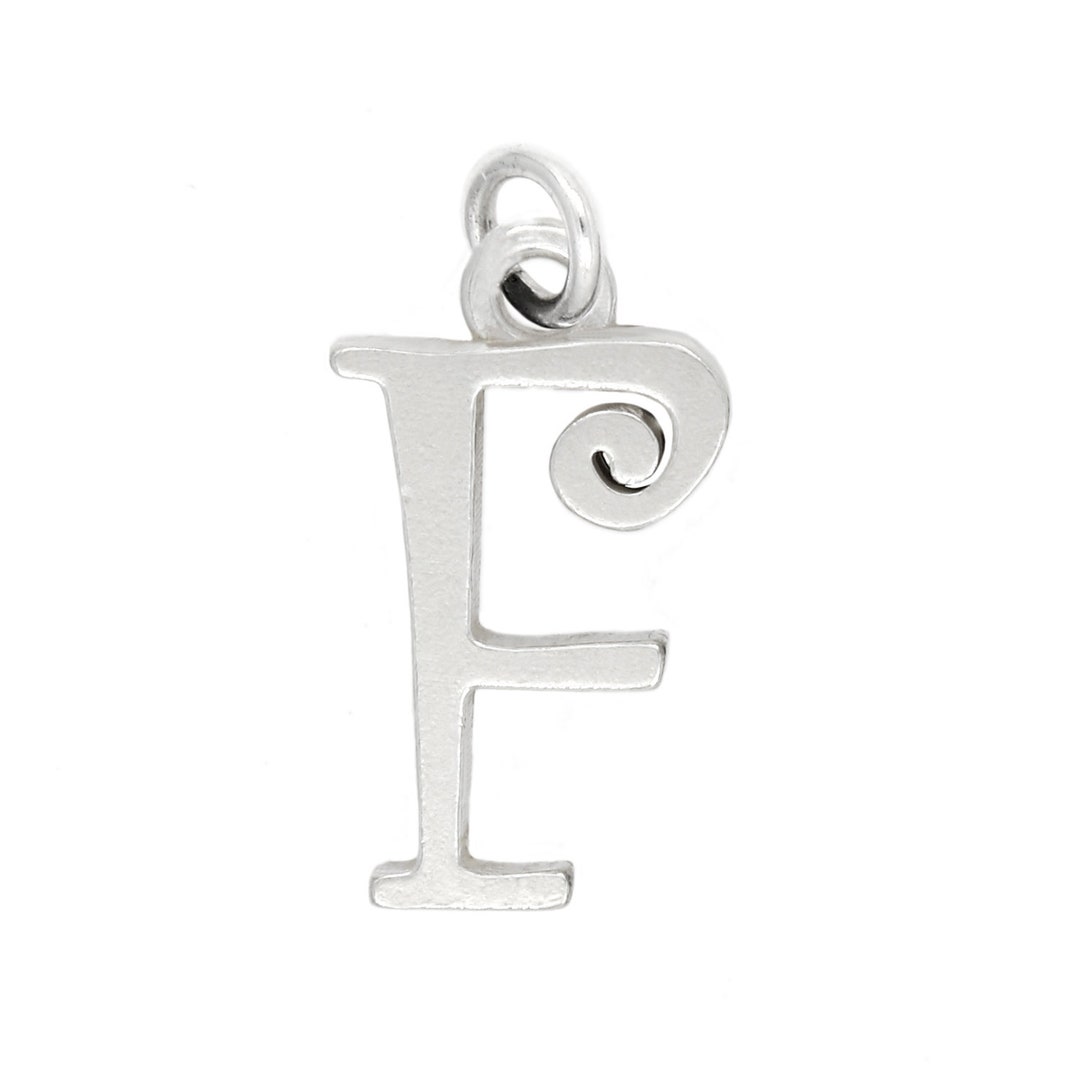 Sterling Silver Cursive Calligraphy Initial Letter F Charm Pendant with ...