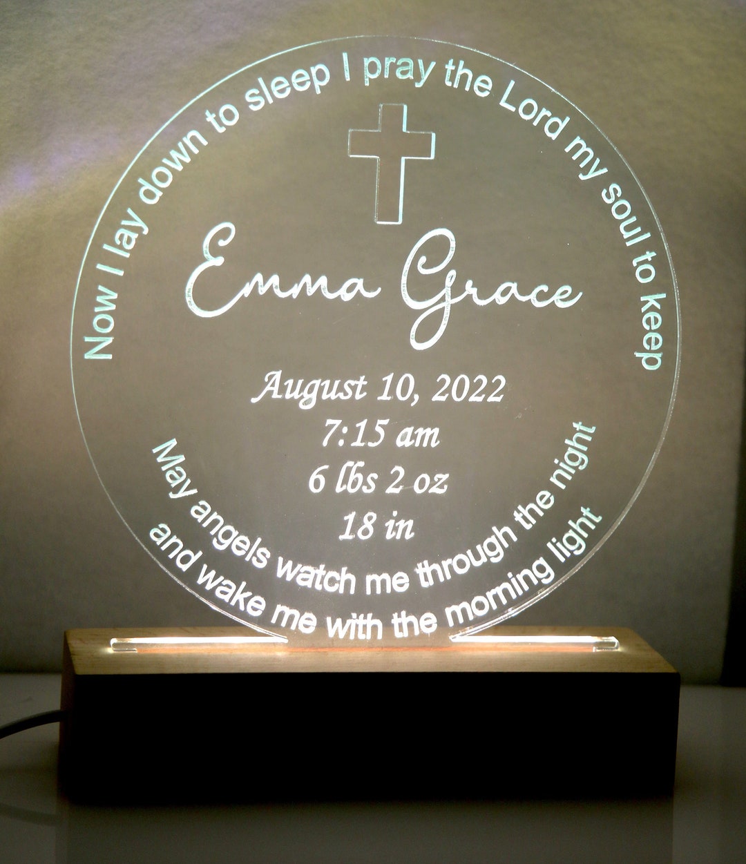 Personalized Acrylic LED Night Light: Baptism Gift, Nursery Decor - Etsy