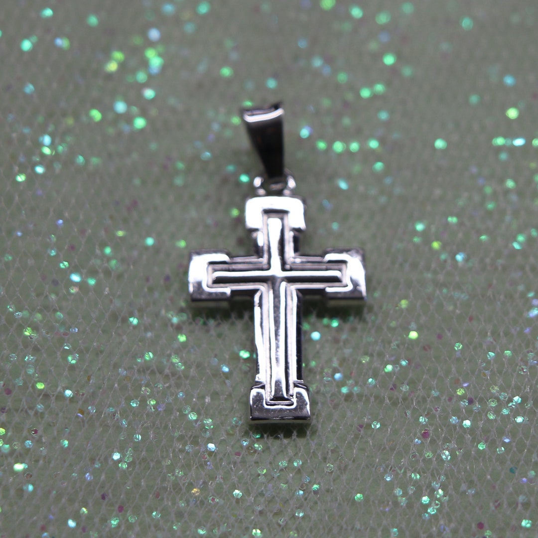 Thick Border Cross Vintage 14kt White Gold Charm or Pendant - Etsy