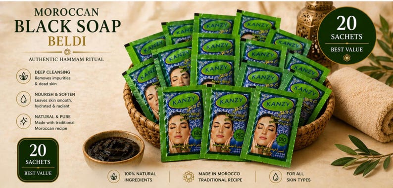 Sachets de savon noir du Maroc Beldi - Nettoyant naturel pour hammam ...