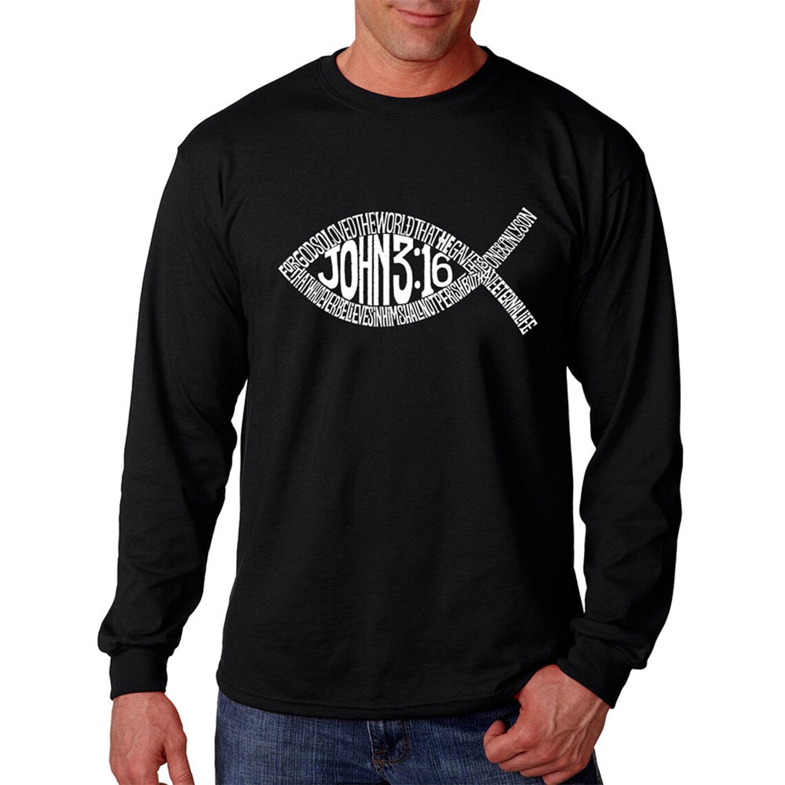 Men's Long Sleeve T-shirt Fish Symbol Created Using the - Etsy