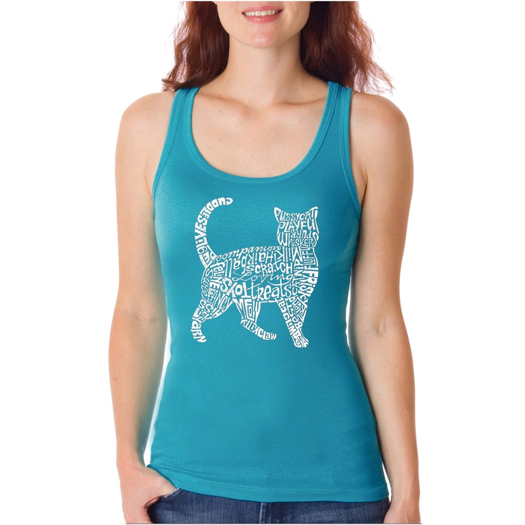 Women's Beater Tank Top Cat Created Out of Cat Themed Words - Etsy