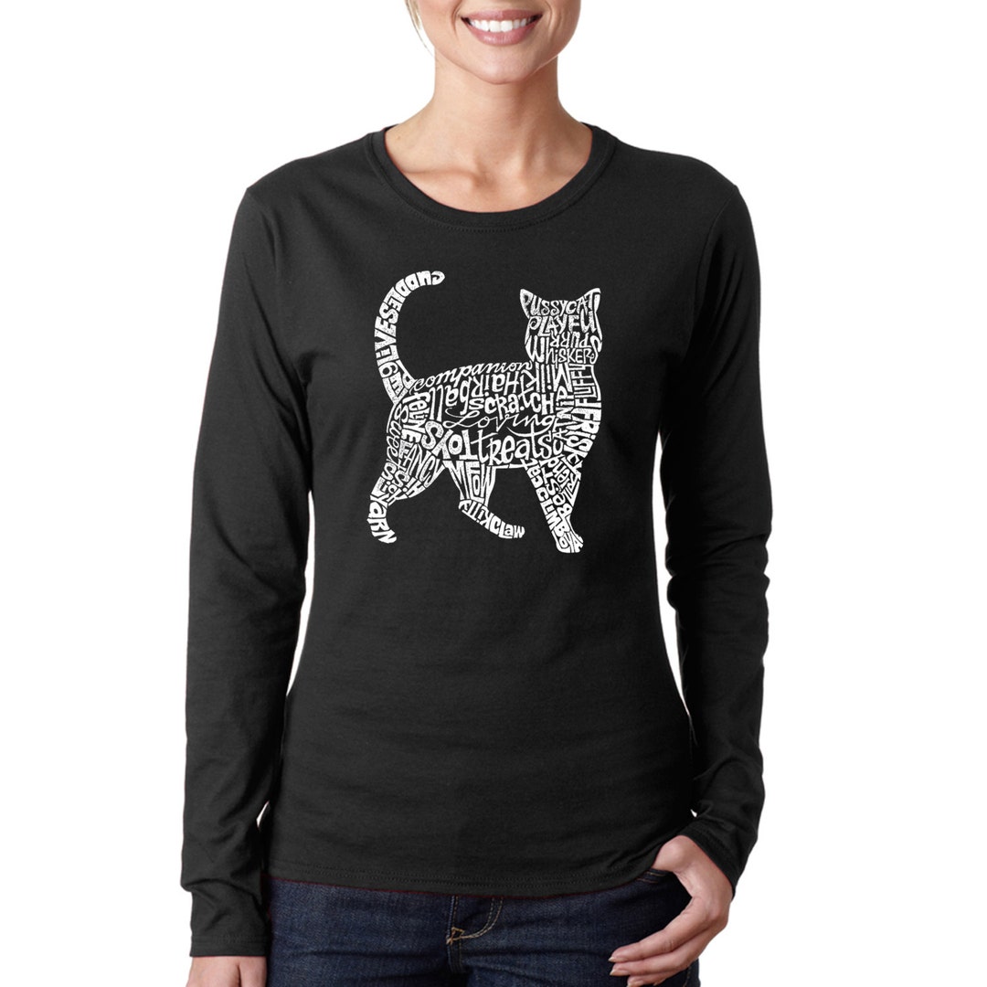 Women's Long Sleeve T-shirt - Cat Created Out of Cat Themed Words - Etsy