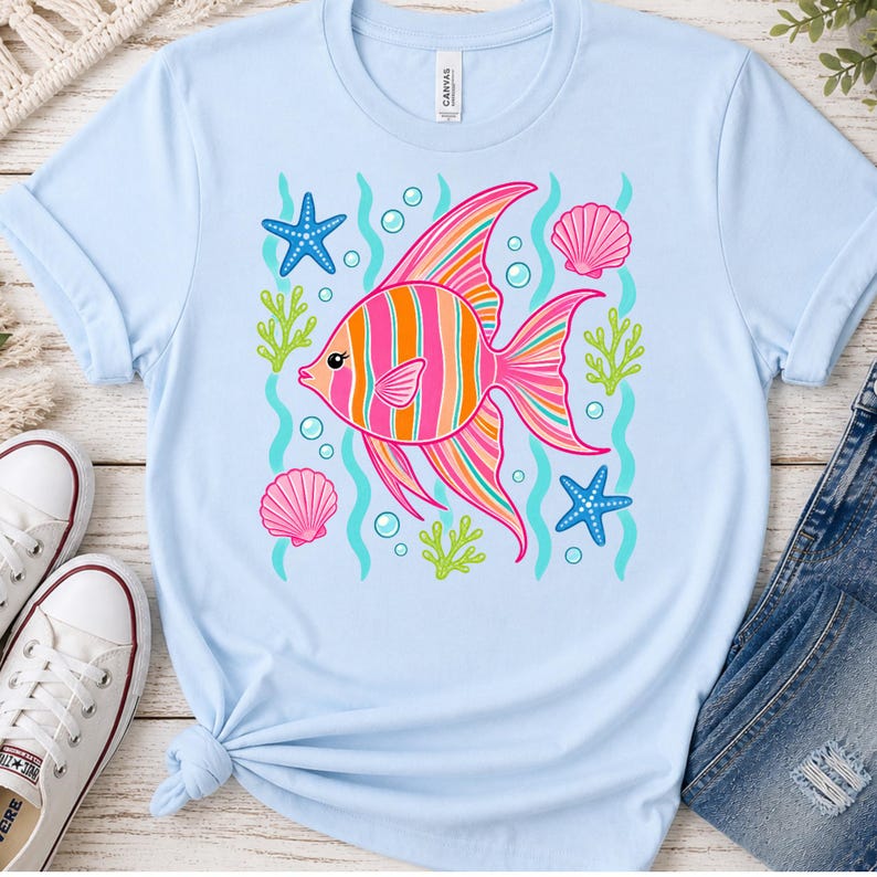 Tropical Fish Png,coastal Summer Design,cute Angelfish Clipart,beach ...