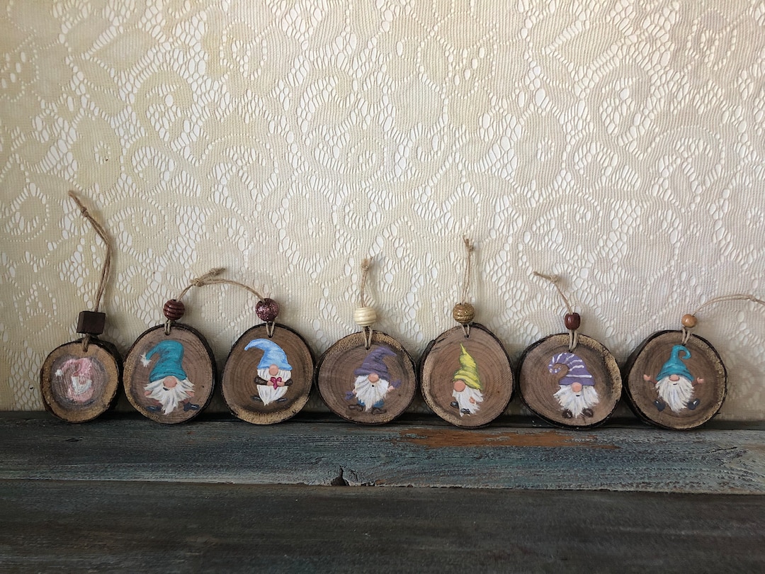 Hand Painted Gnome Wood Slice Christmas Tree Ornament Unique Gift ...