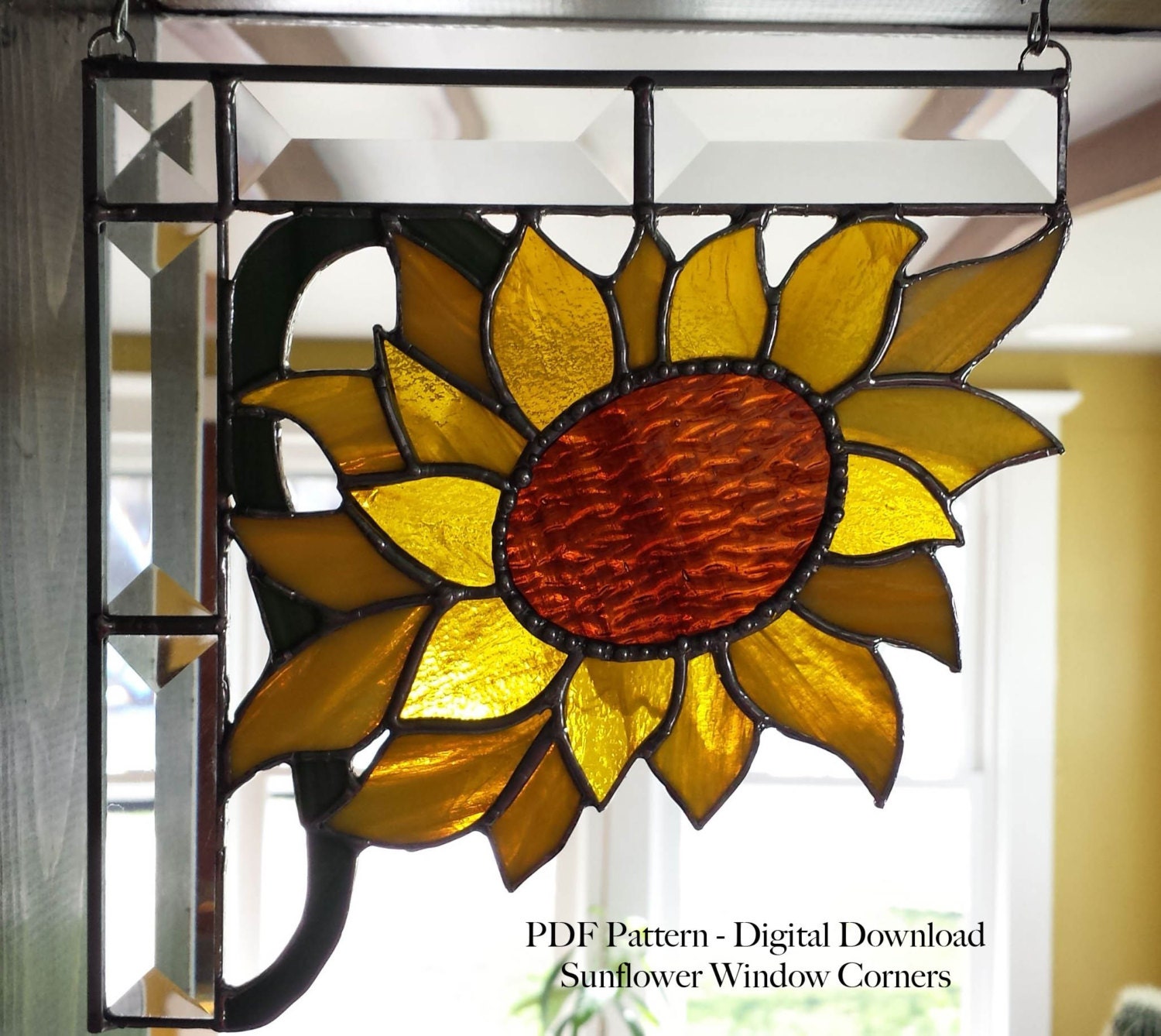 Sunflower Window Corner Stained Glass PDF Pattern - Etsy