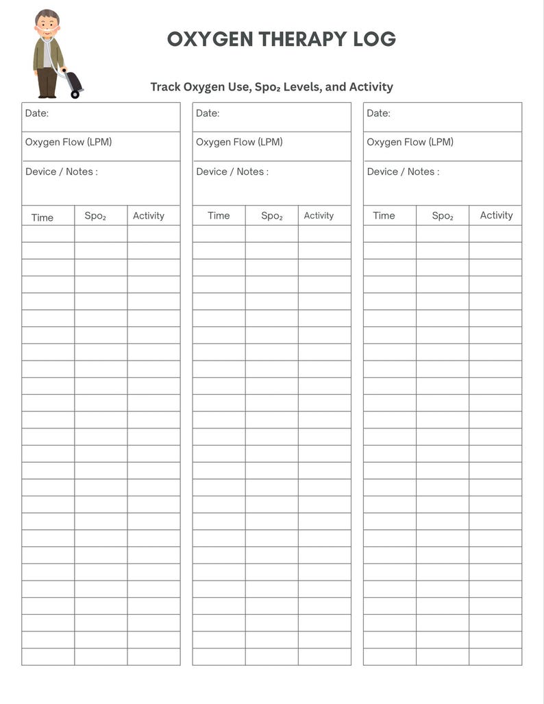 Oxygen Therapy Log Printable | Spo2 Tracker | Home Oxygen Log |COPD ...
